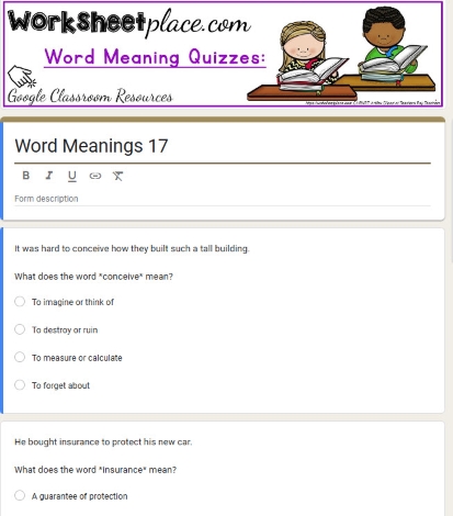 Word Meanings Grade 5 Worksheets